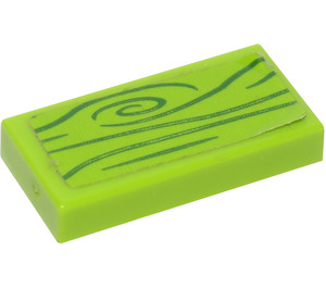 LEGO Tile 1 x 2 with lime background and green wood grain Sticker with Groove (3069) | DD BRICKS